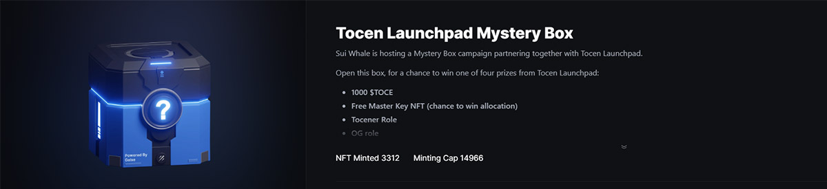 Минтим NFT Tocen Launchpad Mystery Box с возможной наградой