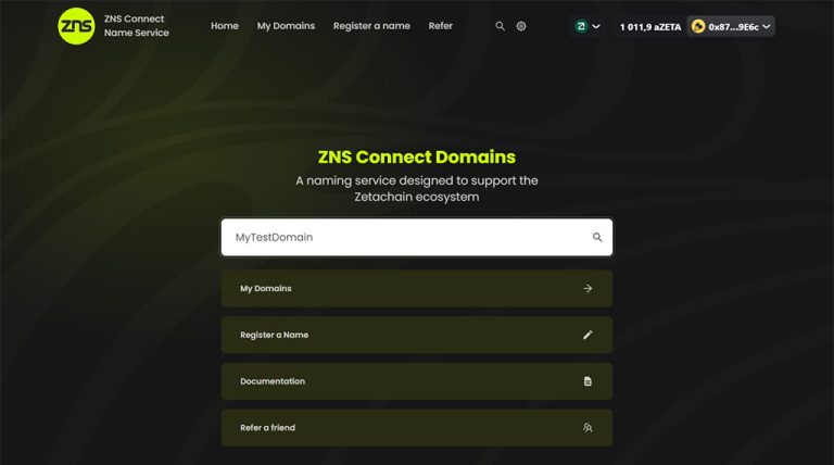Тестнет ZNS Connect в сети ZetaChain
