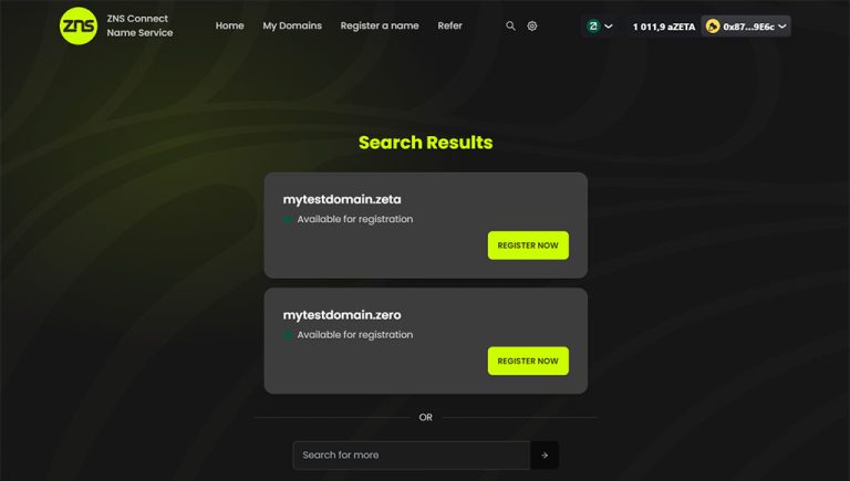 Тестнет ZNS Connect в сети ZetaChain